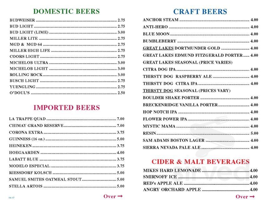 Chives menu in Alliance, Ohio, USA