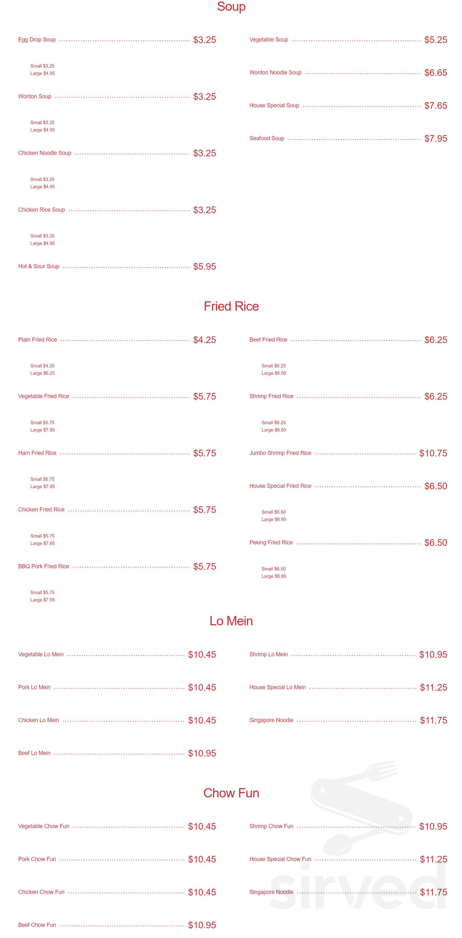 Yau's Chow menu in Wheeling, Illinois, USA