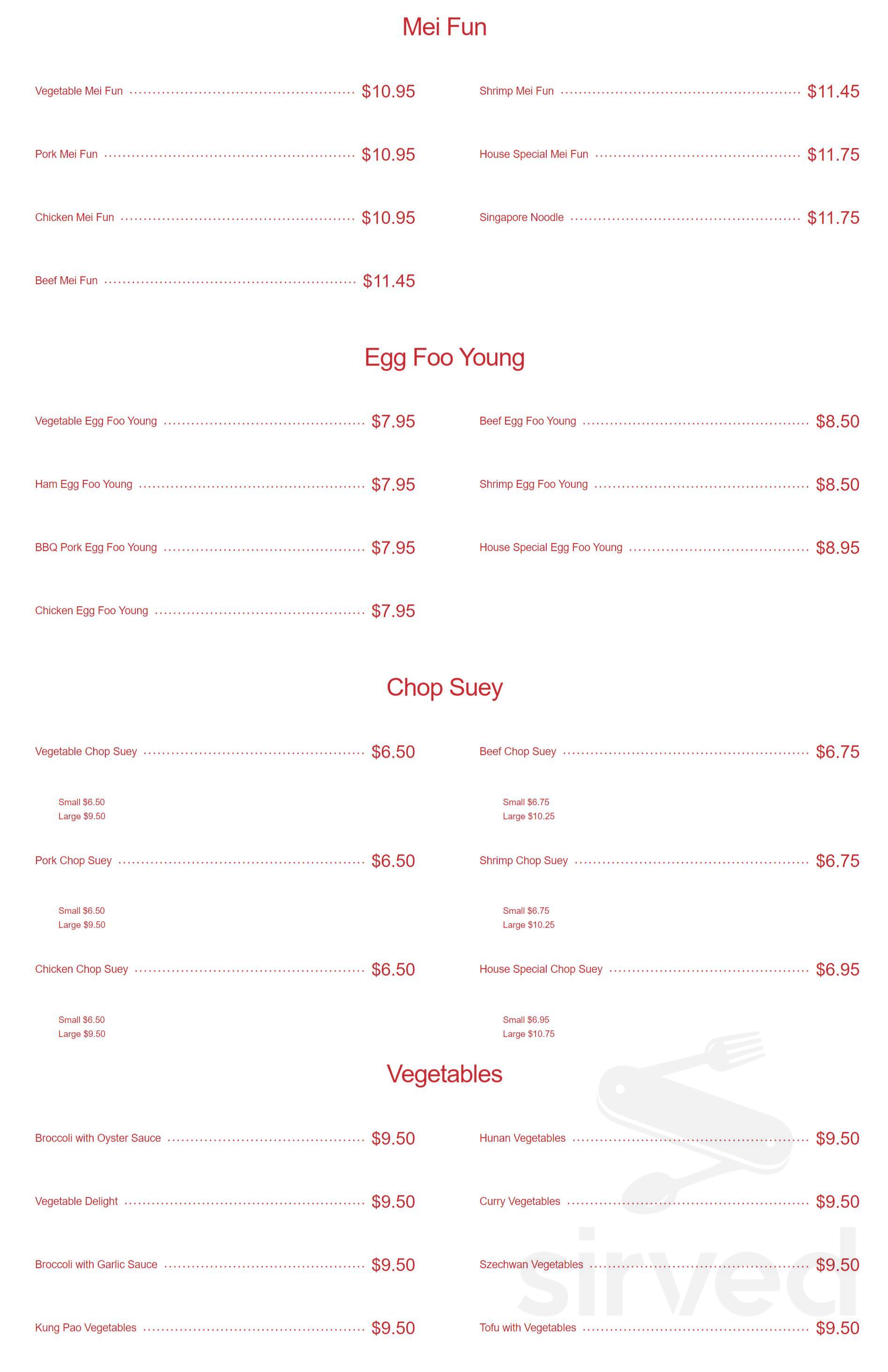Yau's Chow menu in Wheeling, Illinois, USA