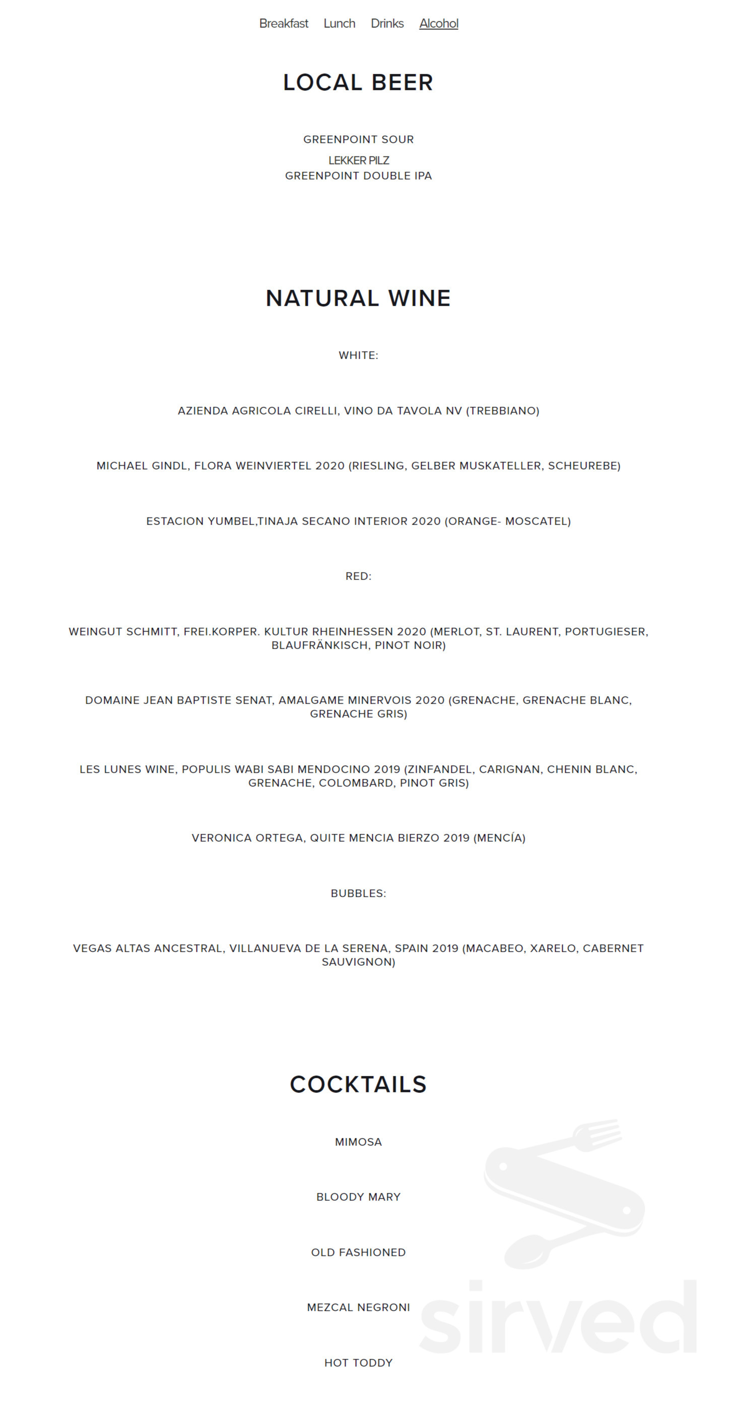 Beck and Call menu in Brooklyn, New York, USA