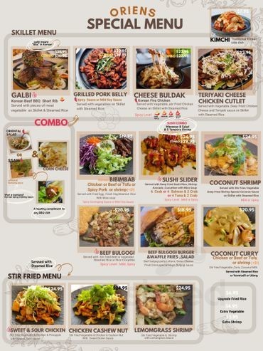 Menu for ORIENS ASIAN FUSION RESTAURANT in Moncton, New Brunswick, Canada