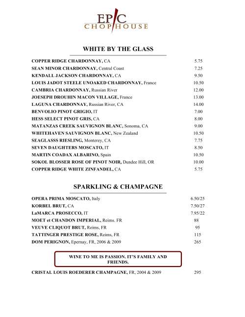 Epic Chophouse at Kingsley menu in Fort Mill, South Carolina, USA