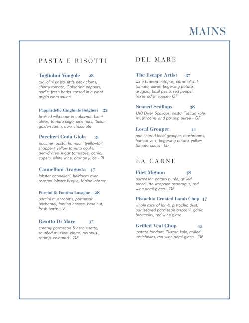 Alta Marea menu in St. Augustine, Florida, USA