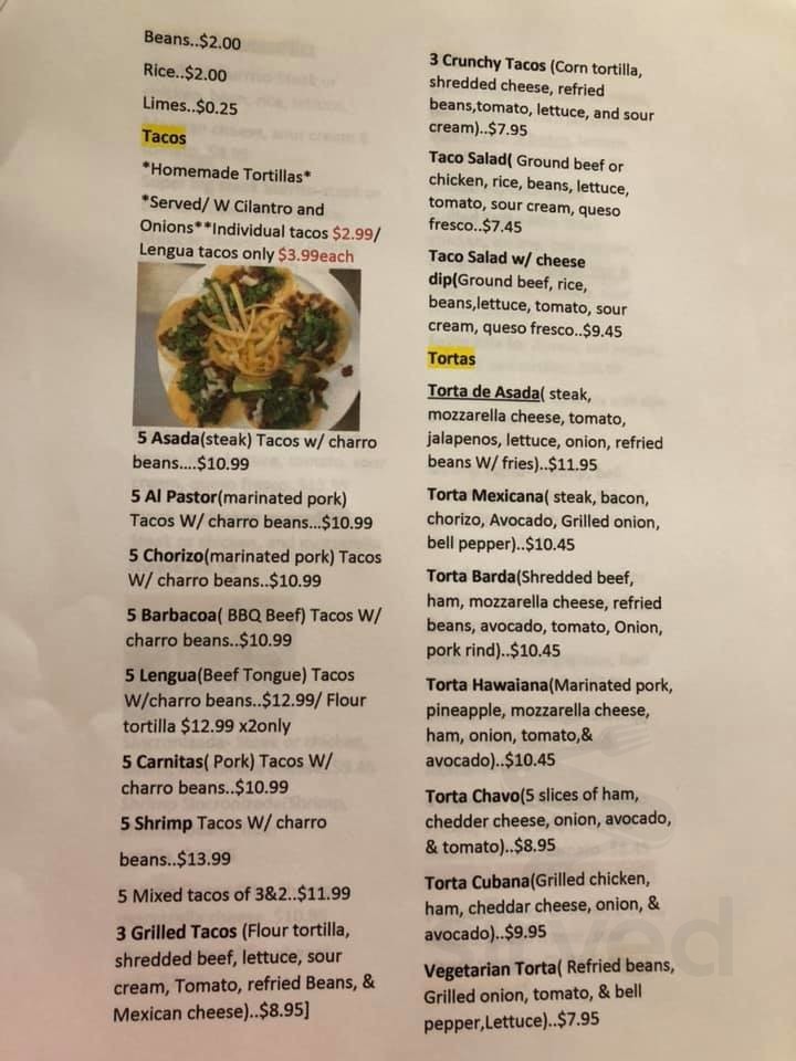 Cafe Tula Taqueria menus in Hanceville, Alabama, United States