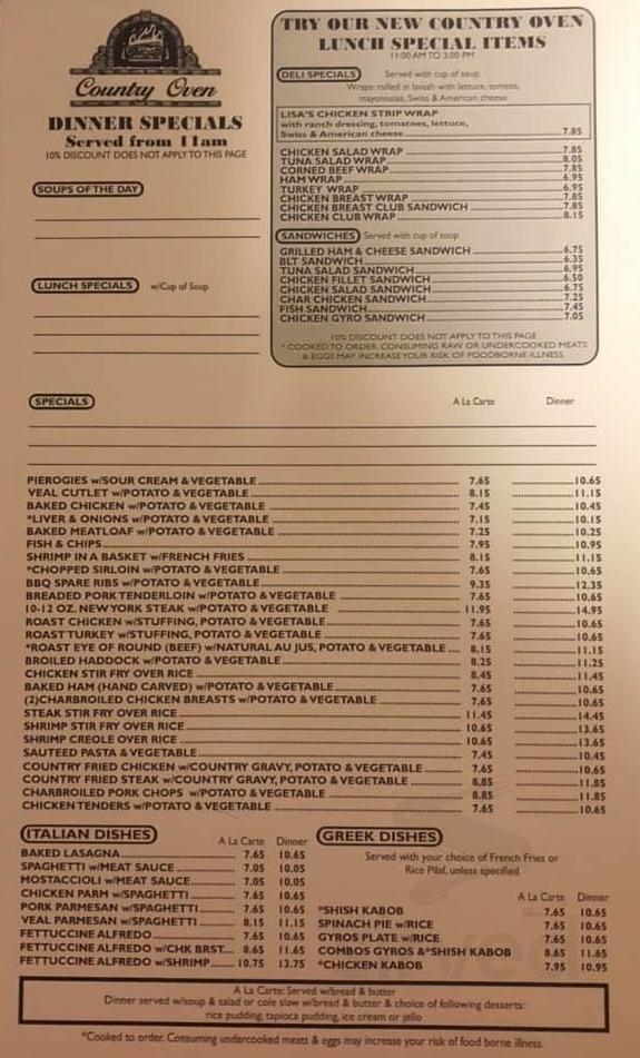 COUNTRY OVEN menus in Warren, Michigan, United States