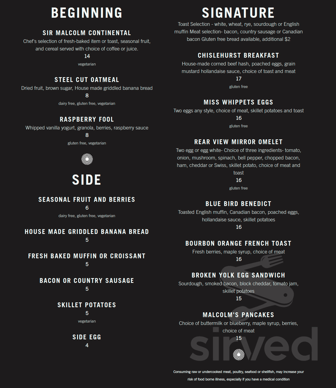 Blue Flame menu in Daytona Beach, Florida, USA