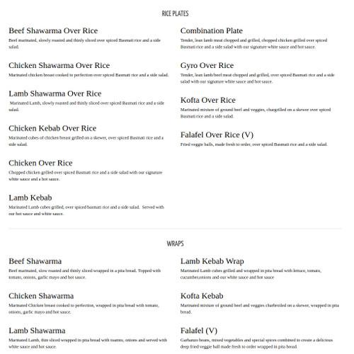 Halal Bros menu in Austin, Texas, USA