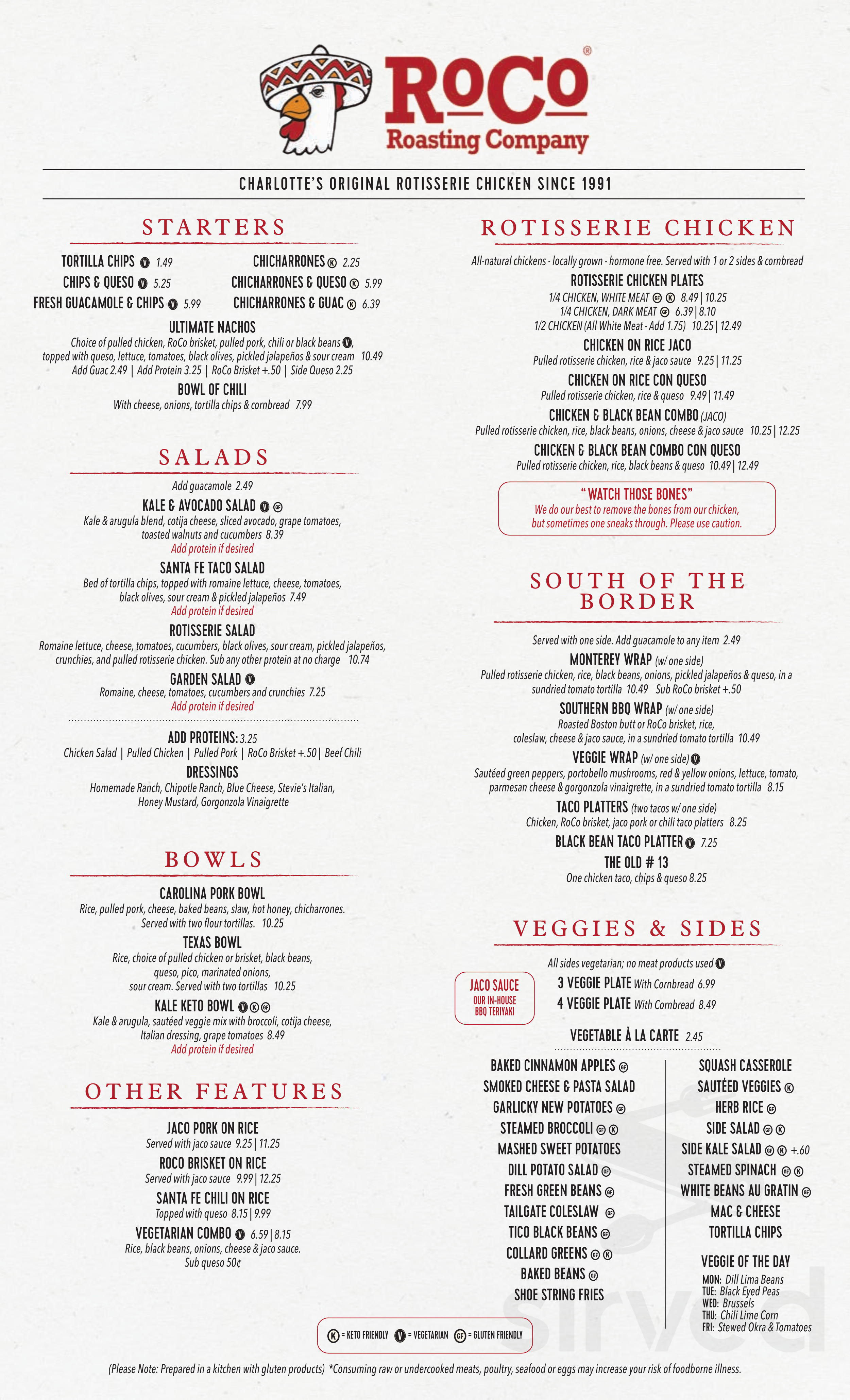 Menu - Charlotte NC's Roco Rotisserie & Bar | Sirved