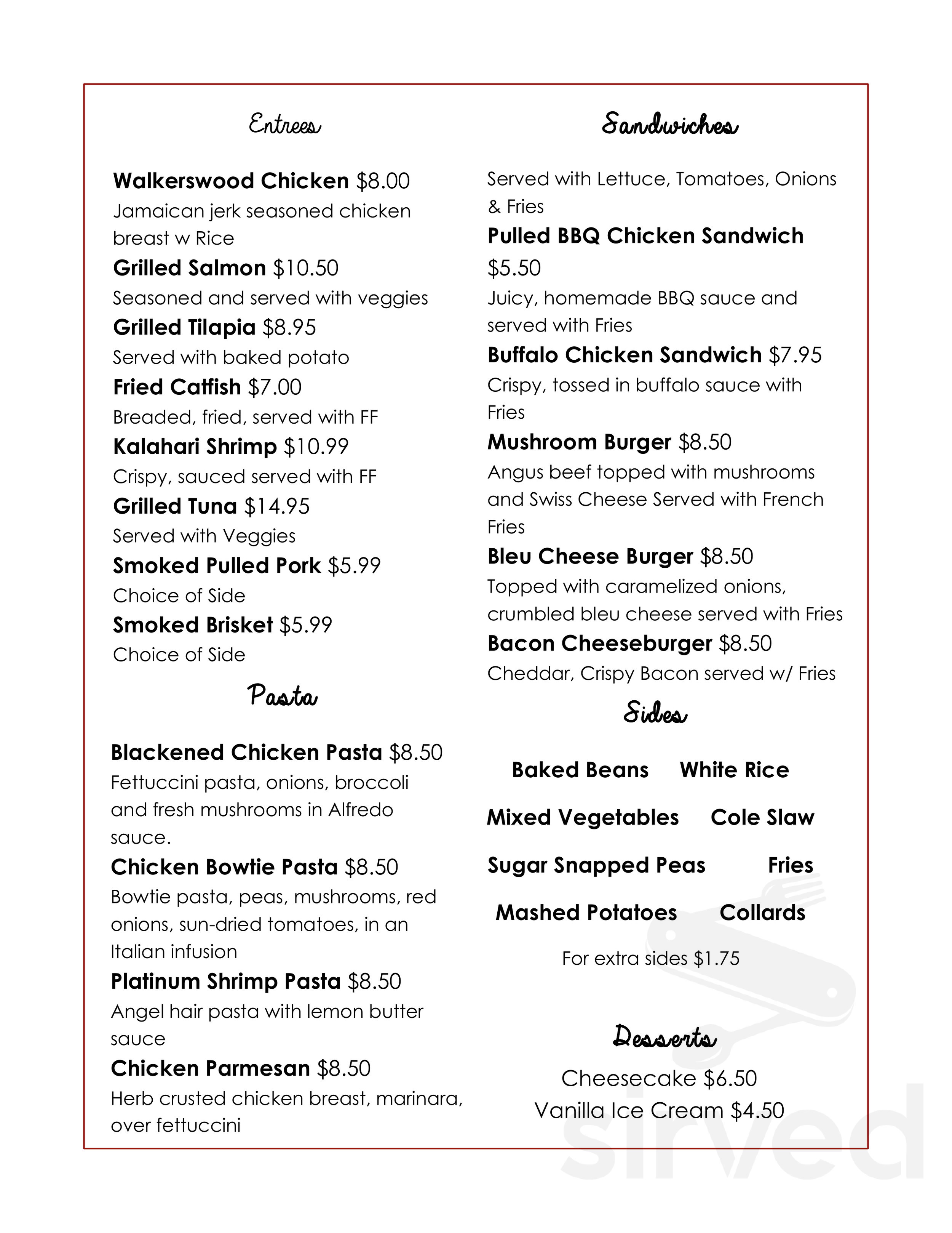 Kalahari Ocean Grill menus in Greer, South Carolina, United States