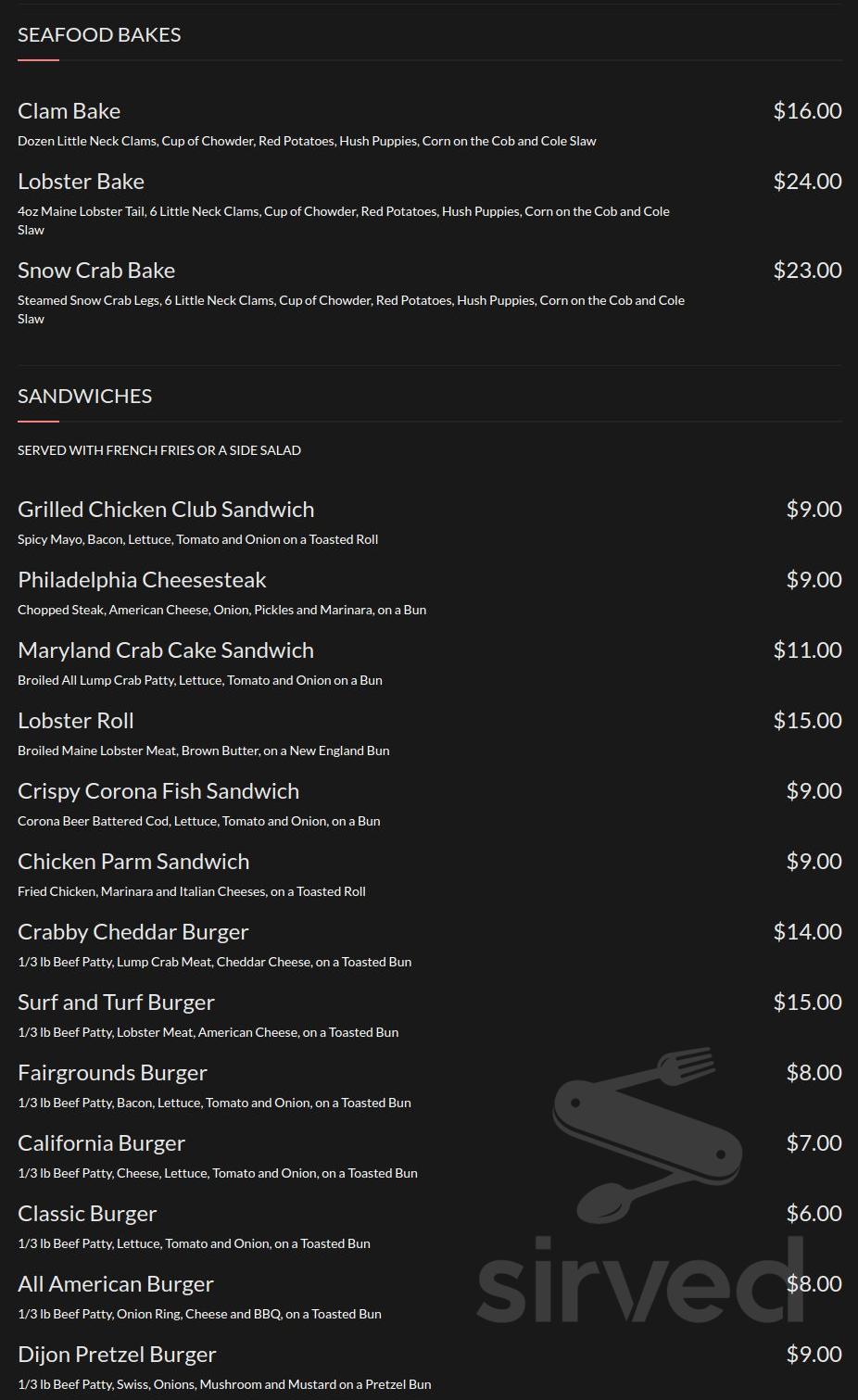 The Fairgrounds Hotel menu in Allentown, Pennsylvania, USA