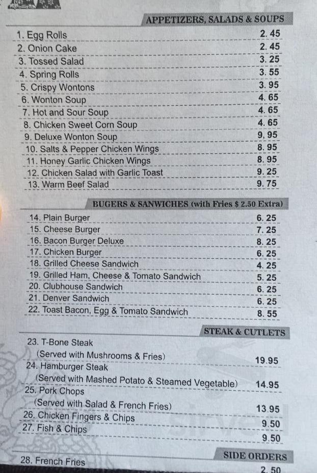 Shangri-La menu in Lloydminster, Alberta, Canada