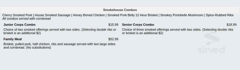Two Drummers Smokehouse menu in Toano, Virginia, USA