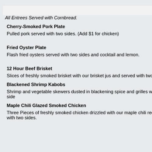 Two Drummers Smokehouse menu in Toano, Virginia, USA
