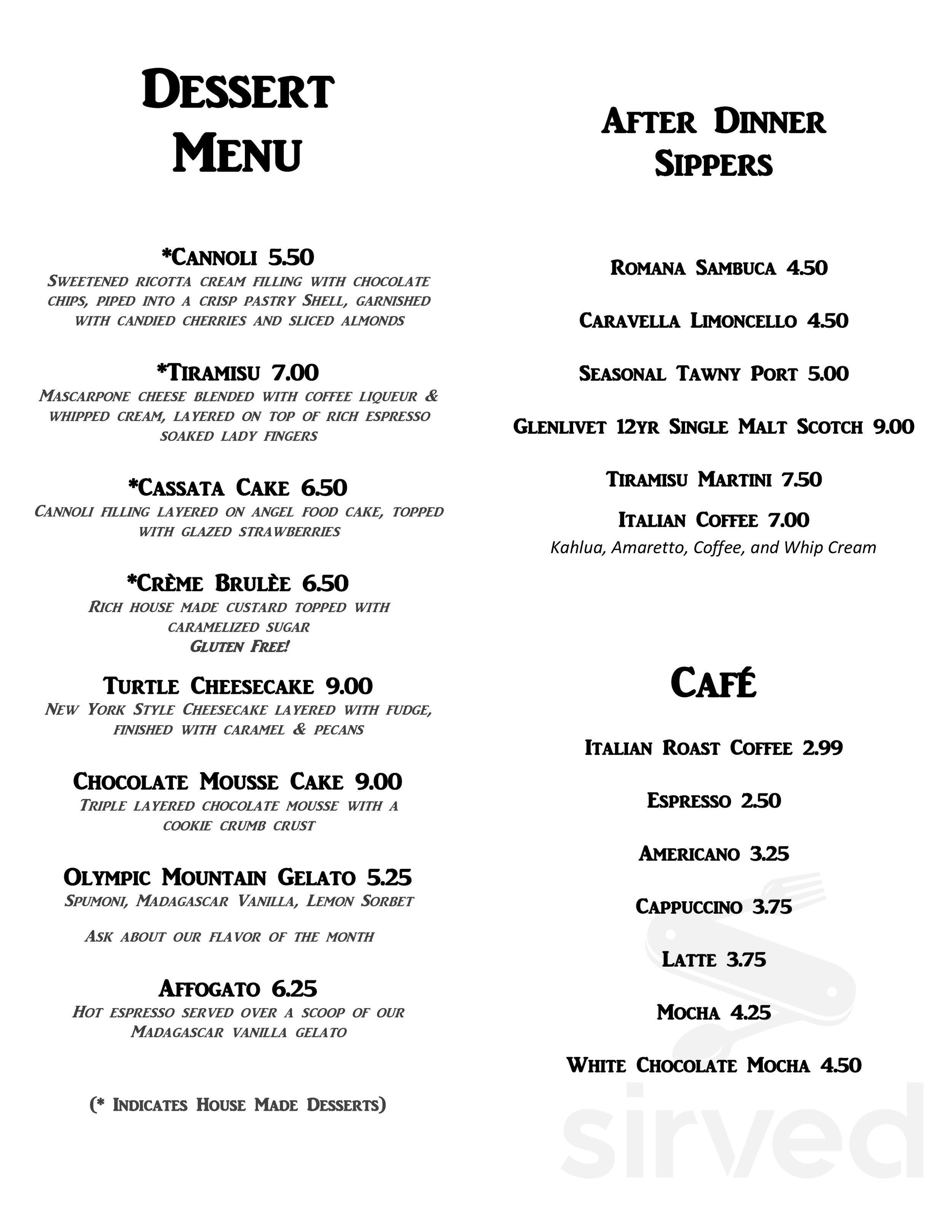 Pellegrinos Italian Kitchen & Catering menu in Tumwater, Washington, USA