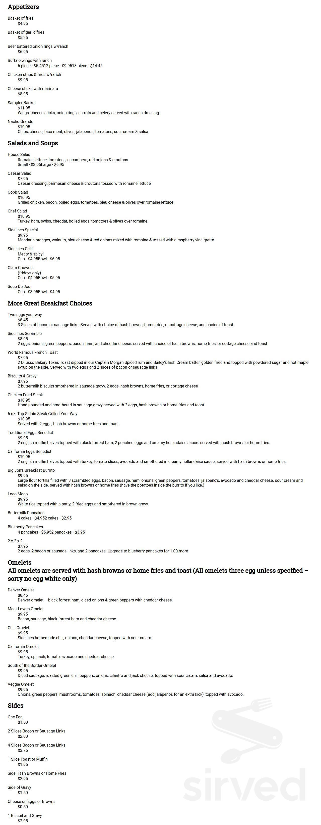 Menu - Bend OR's Sidelines Sportsbar & Grill | Sirved