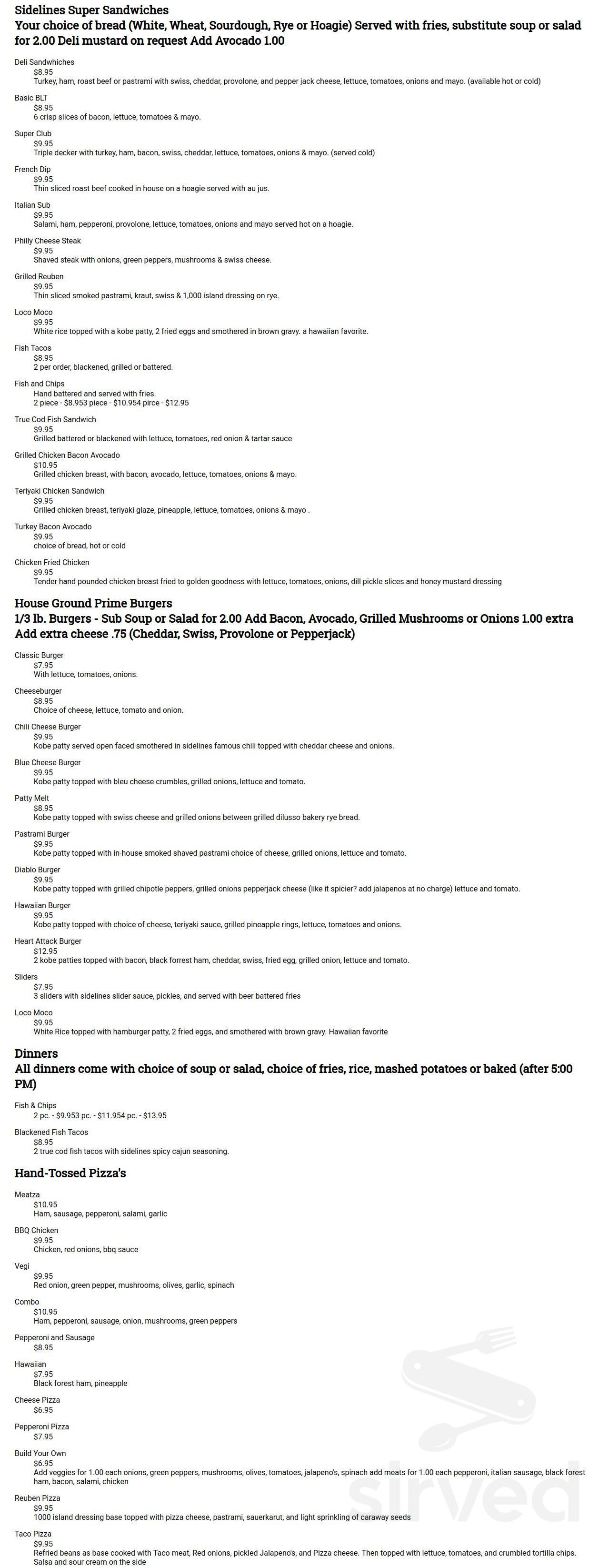 Menu - Bend OR's Sidelines Sportsbar & Grill | Sirved