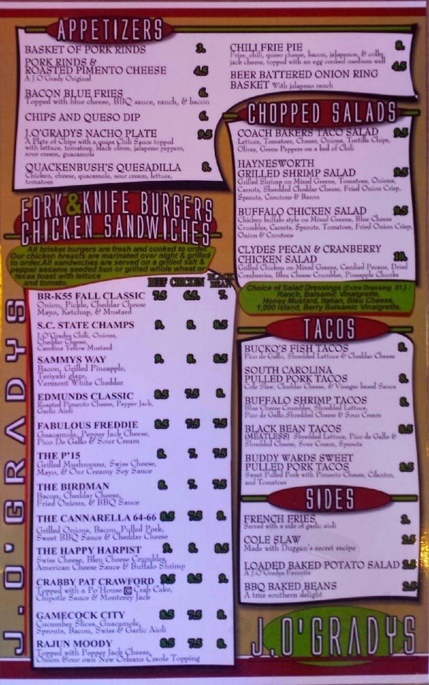 J O’Gradys menus in Sumter, South Carolina, United States