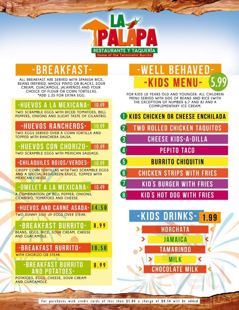 La Palapa Mexican Restaurant menu in Santa Rosa, California, USA