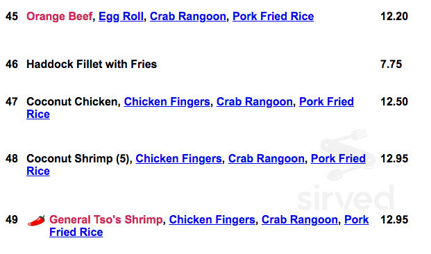 Kenny's Chinese Restaurant menu in Gardner, Massachusetts, USA