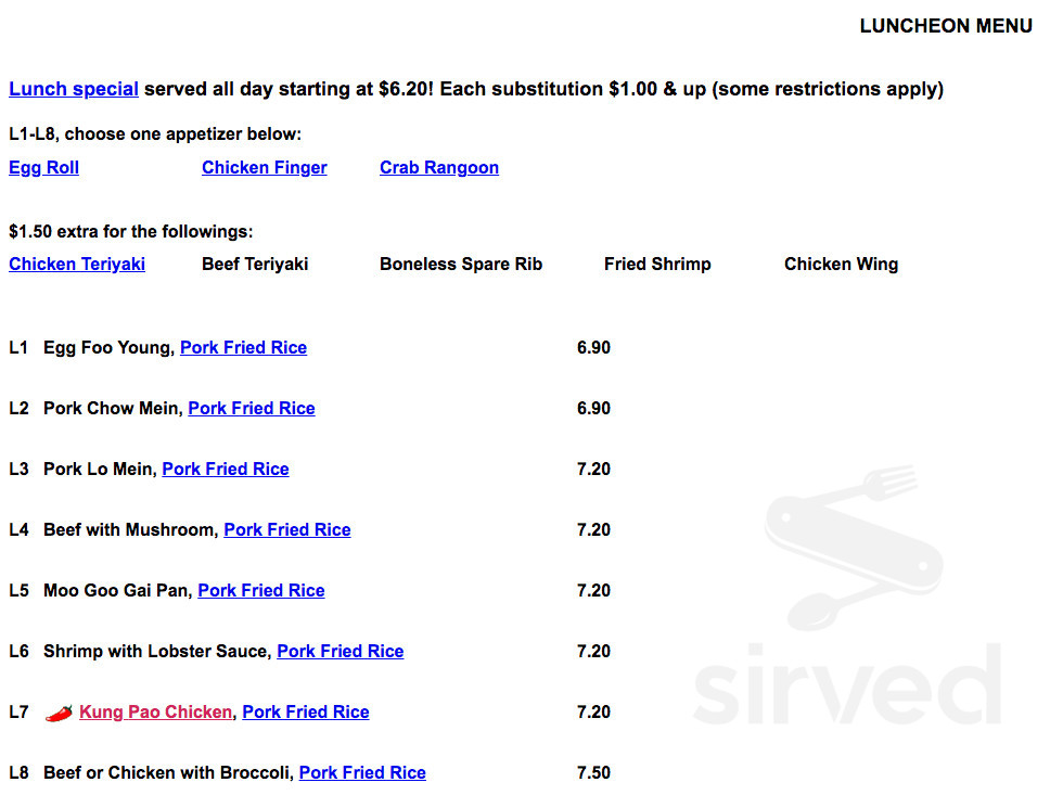 Menu for Kenny's Chinese Restaurant in Gardner, MA | Sirved