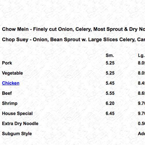 Kenny's Chinese Restaurant menu in Gardner, Massachusetts, USA