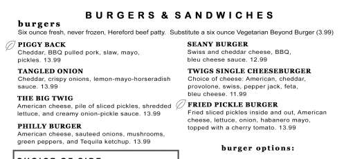 Menu for Twigs Tavern and Grille in Rochester, MN | Sirved