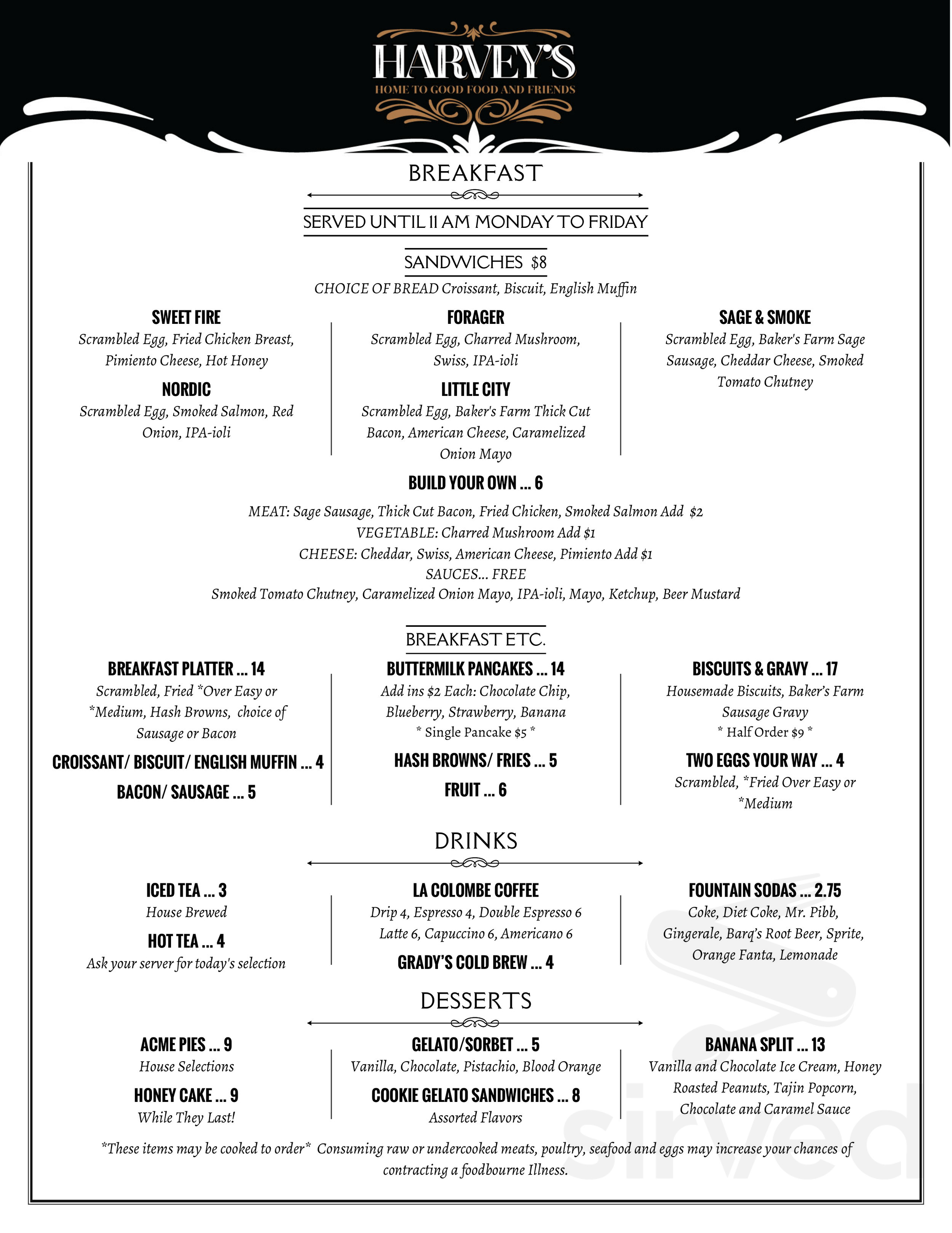 Harvey's menu in Falls Church, Virginia, USA