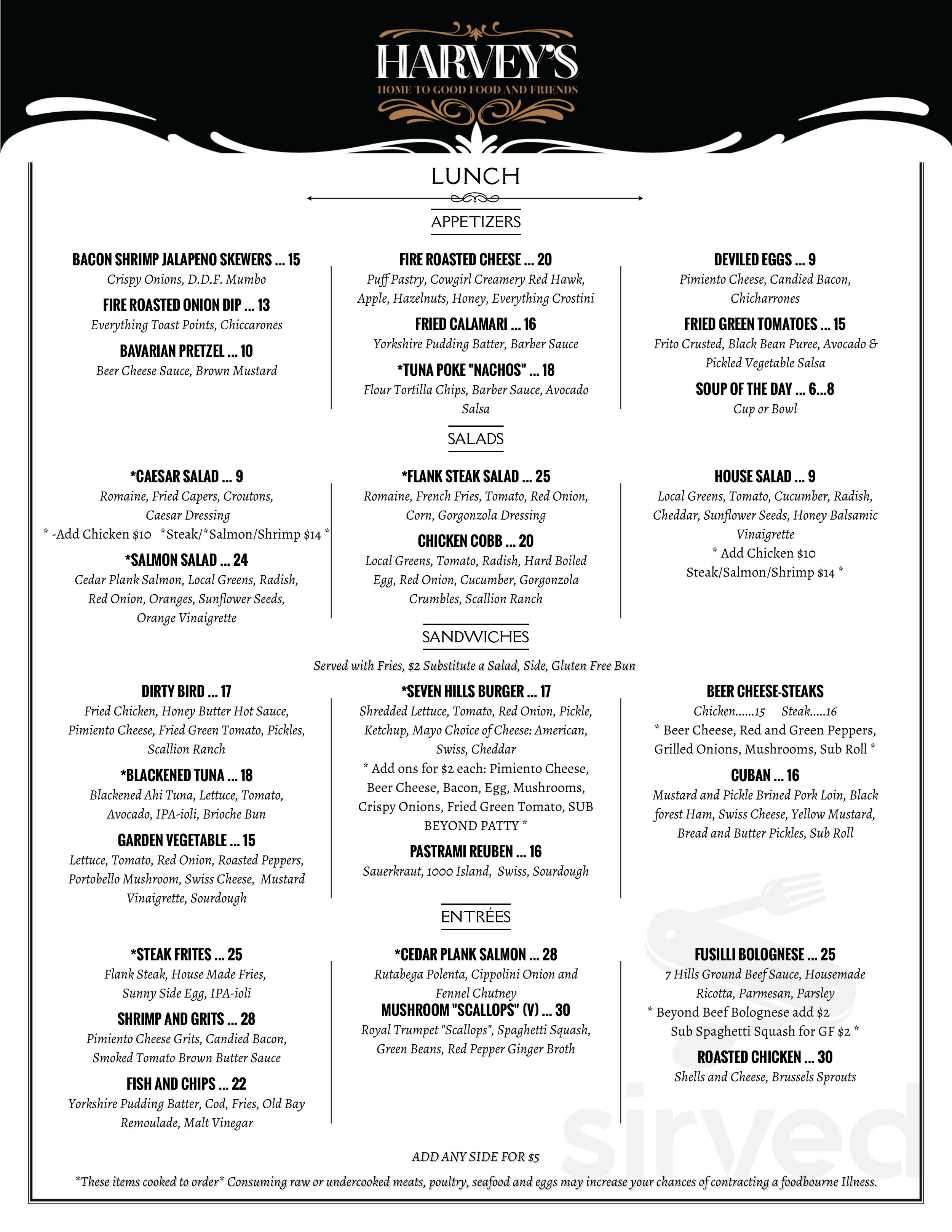 Harvey's menu in Falls Church, Virginia, USA
