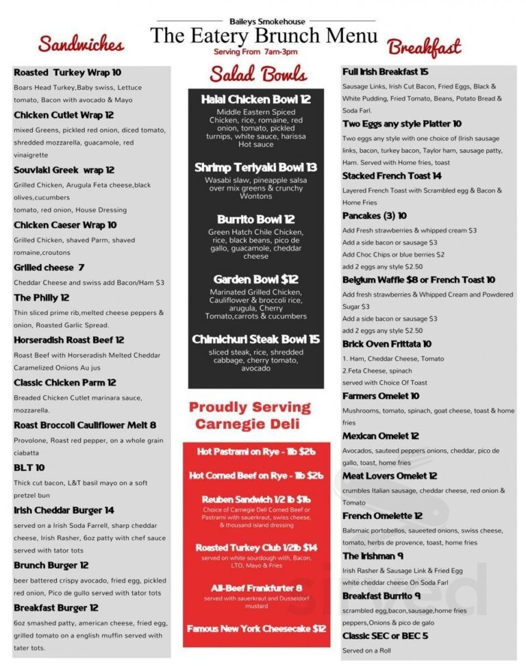 Menu - Blauvelt NY's Bailey's Eatery & Market | Sirved