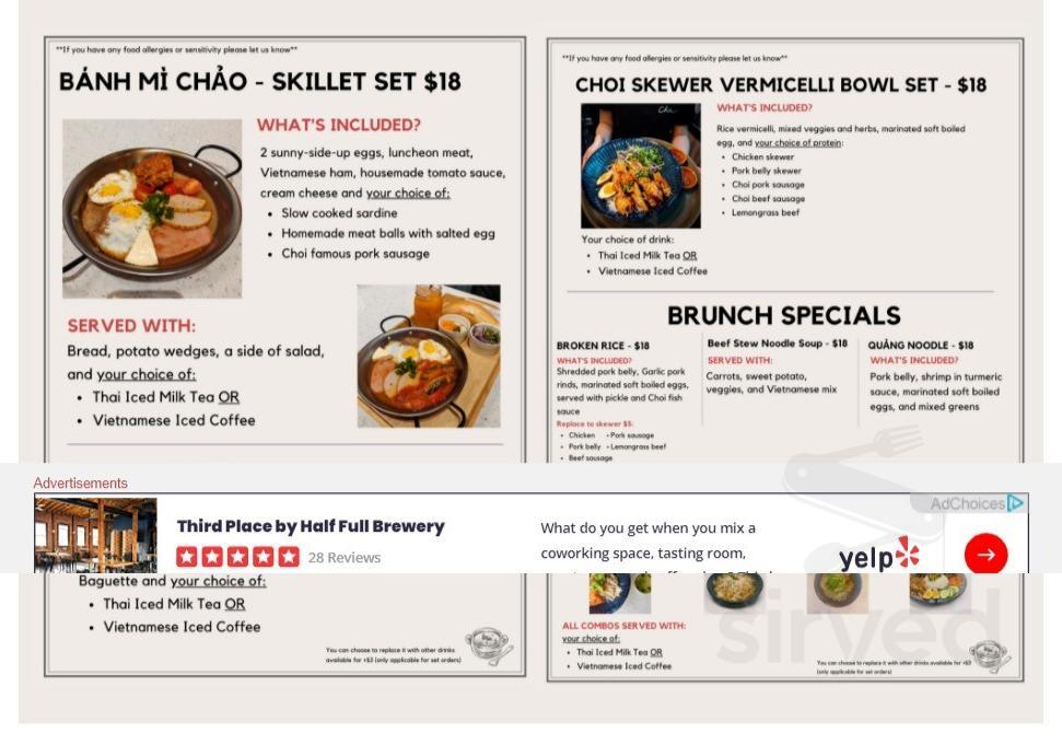 Menu - Scarborough ON's Choi Restaurant - Vietnamese Street Eats | Sirved