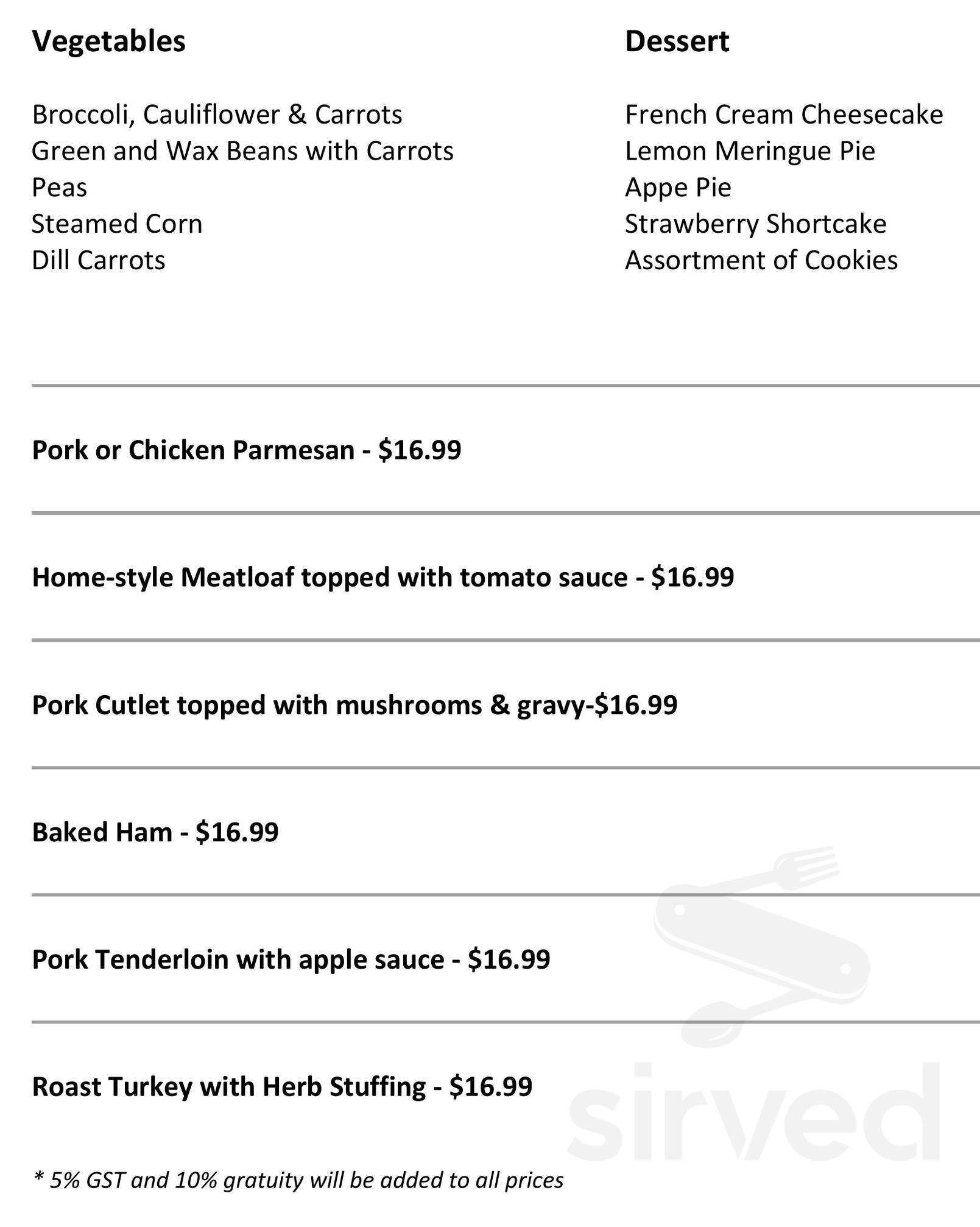 Mulberry's Restaurant and Catering menu in Saskatoon, Saskatchewan, Canada