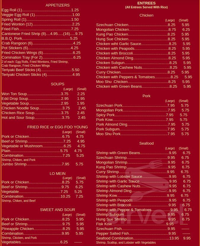 China Kitchen menu in Naperville, Illinois, USA