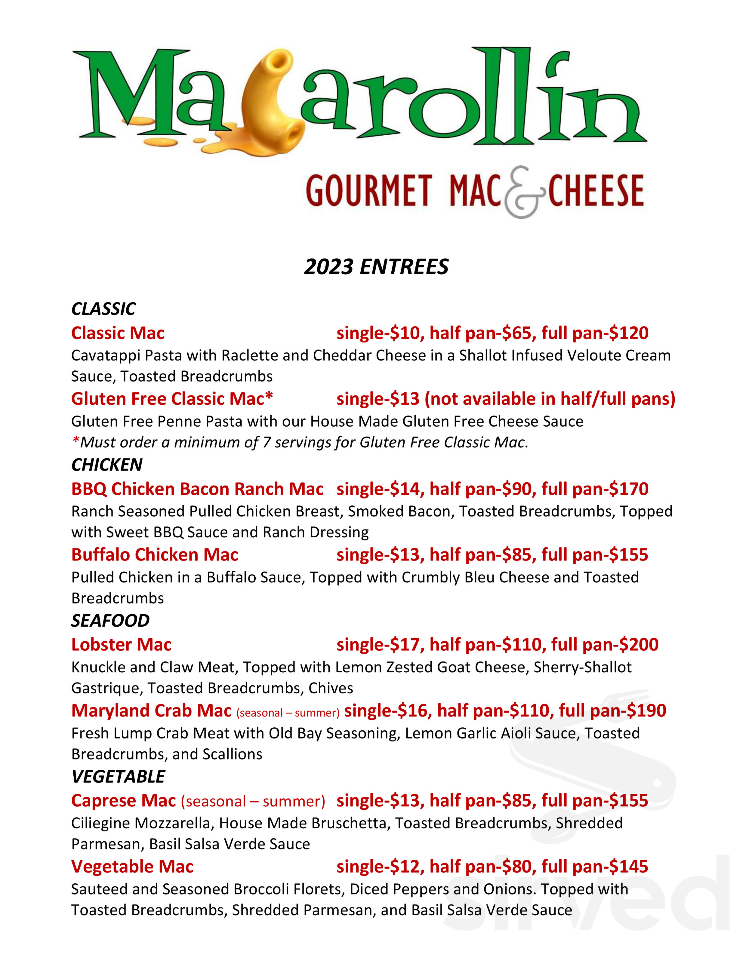 Macarollin menu in Penn Yan, New York, USA