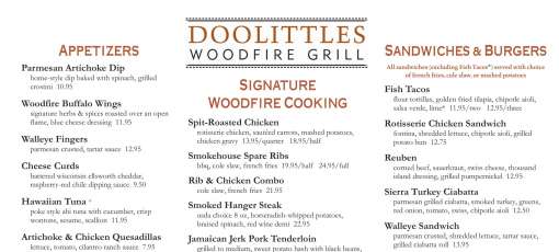 Menu for Doolittles Woodfire Grill in Golden Valley, MN | Sirved