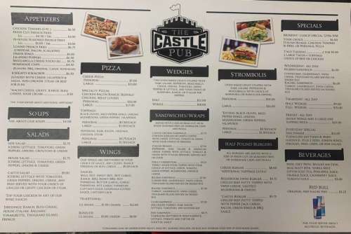 The Castle Pub menu in Ebensburg, Pennsylvania, USA