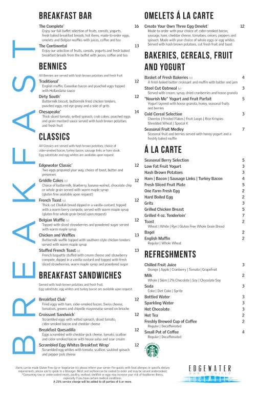 Edgewater Bar & Grille menu in Charlotte, North Carolina, USA