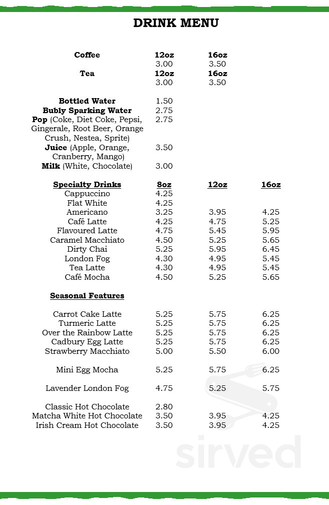 Menu - Lacombe AB's Milly Oak Cafe and Catering | Sirved