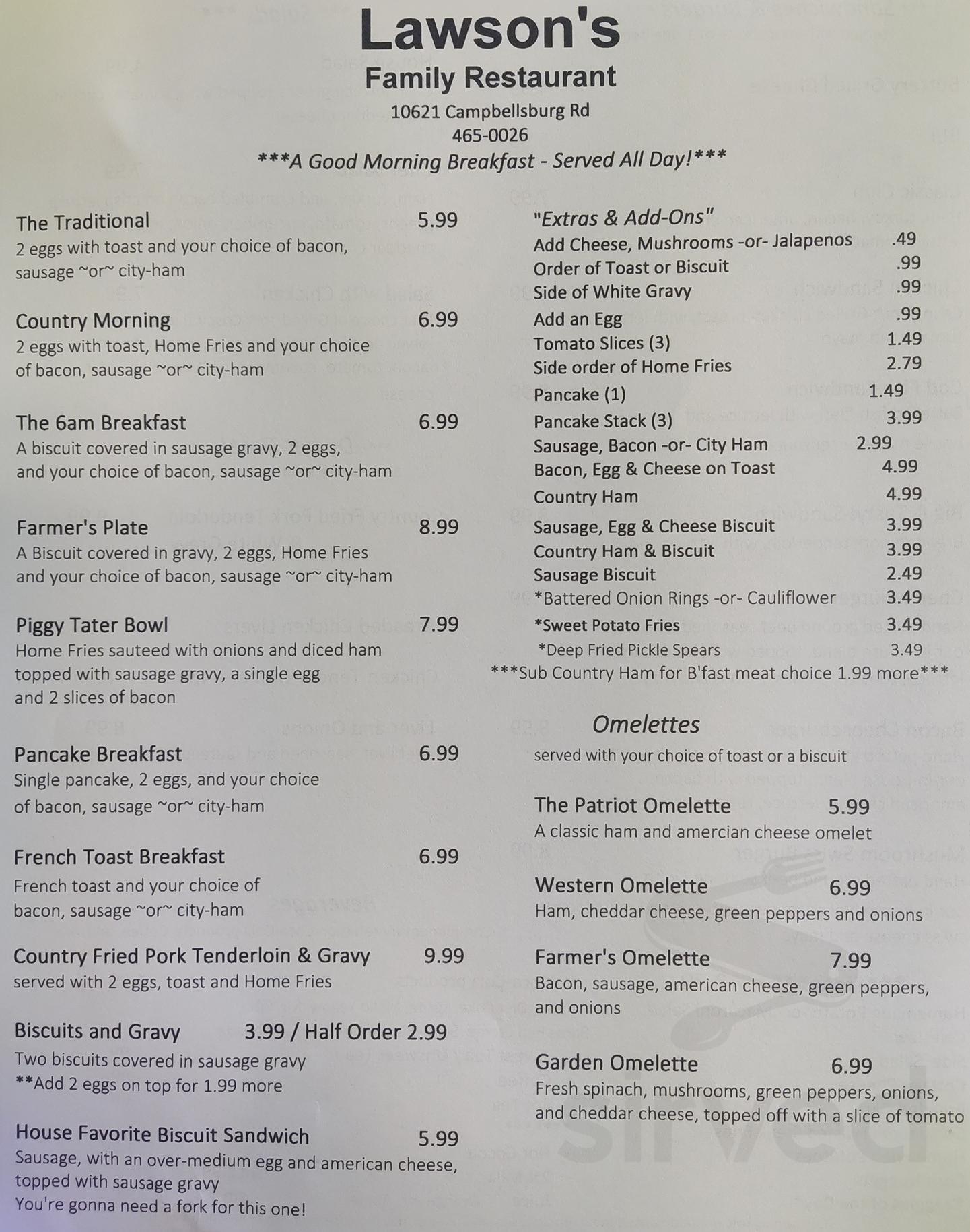 Lawson's Family Restaurant menus in Campbellsburg, Kentucky, United States