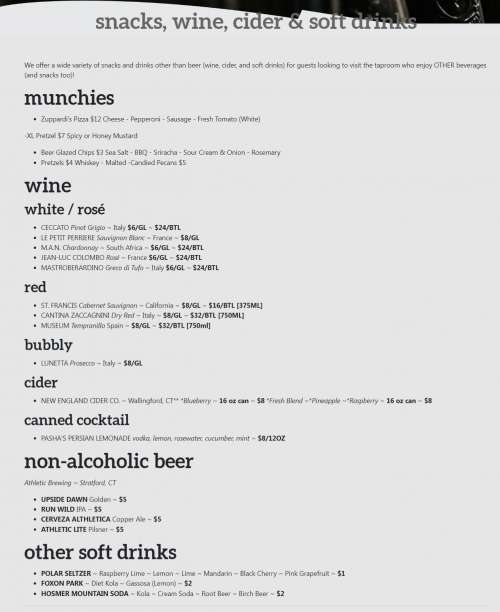 New England Brewing Co menu in Woodbridge, Connecticut, USA