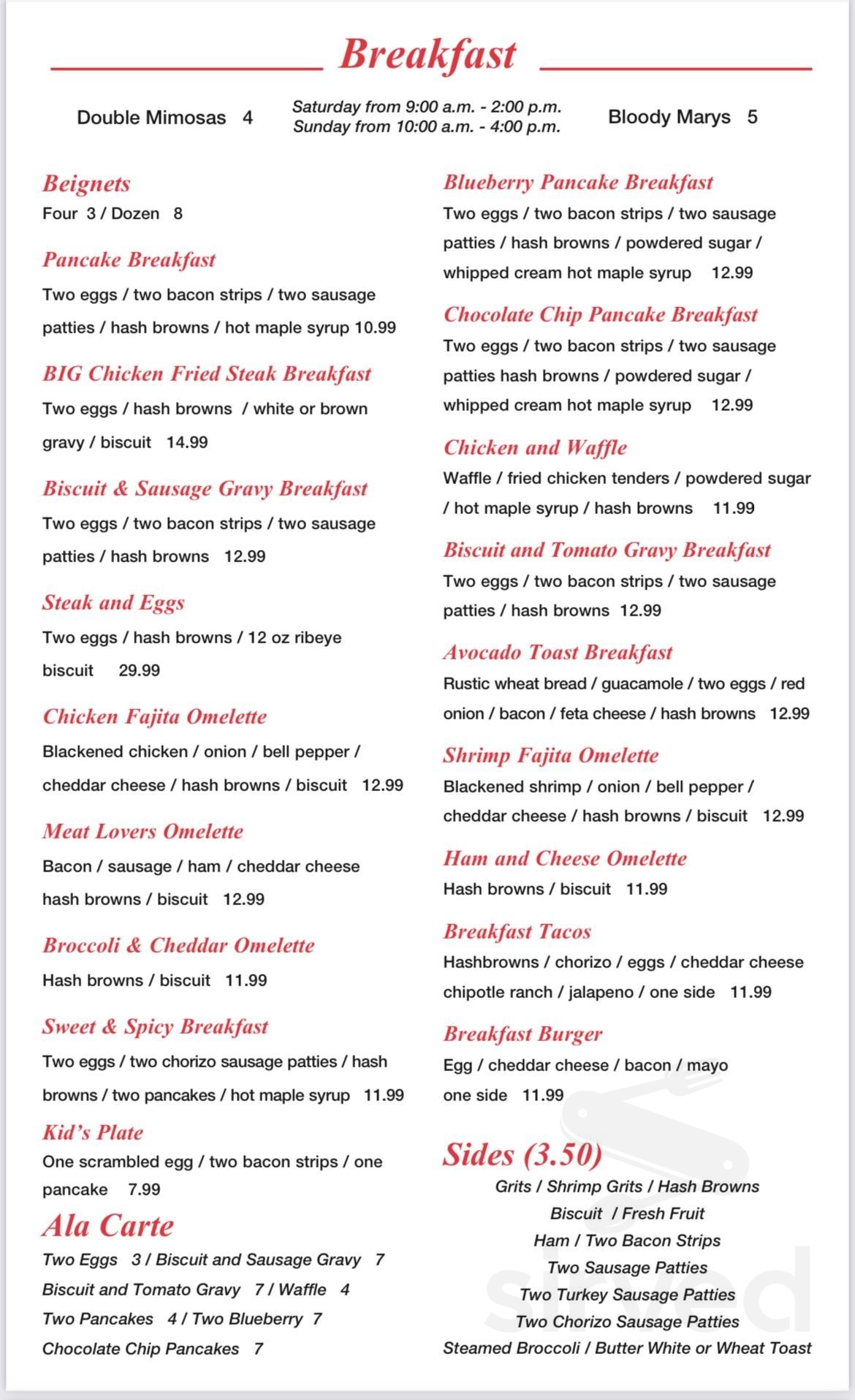 Chesterfield's menu in Hattiesburg, Mississippi, USA