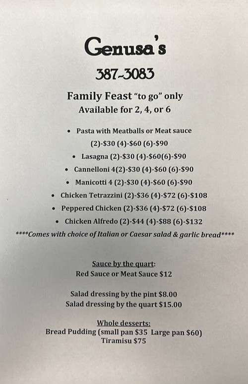 Genusa's Italian Restaurant menu in Monroe, Louisiana, USA
