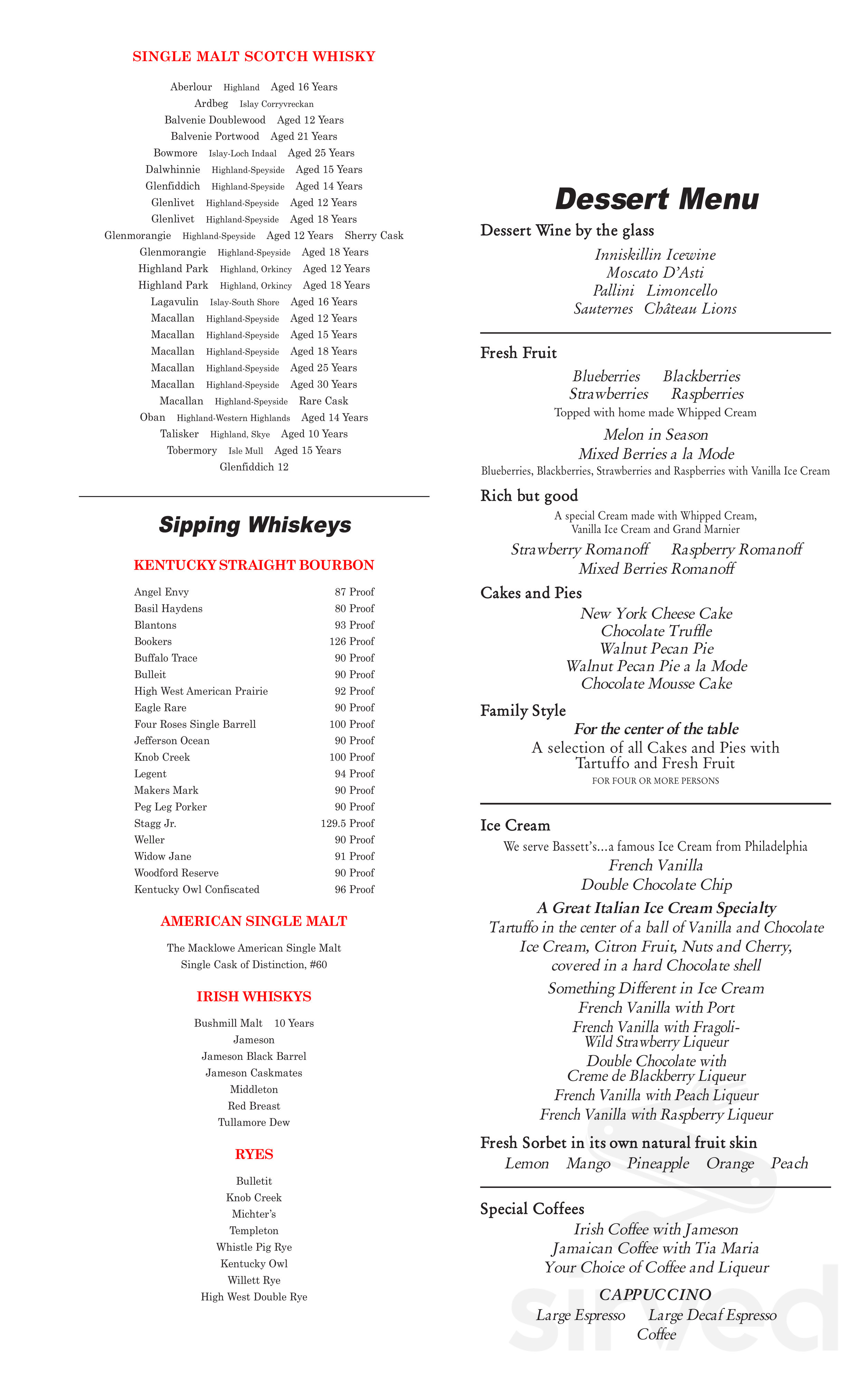 Menu - New York NY's Sparks Steak House | Sirved
