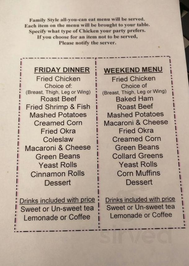 The Smith House menu in Dahlonega, Georgia, USA