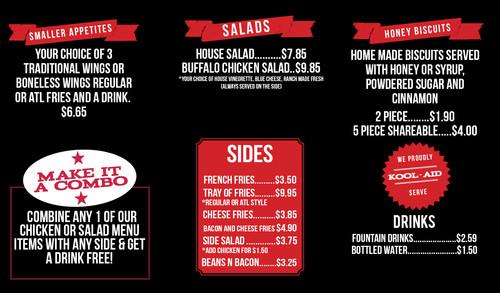 ATL Wings menu in Phoenix, Arizona, USA