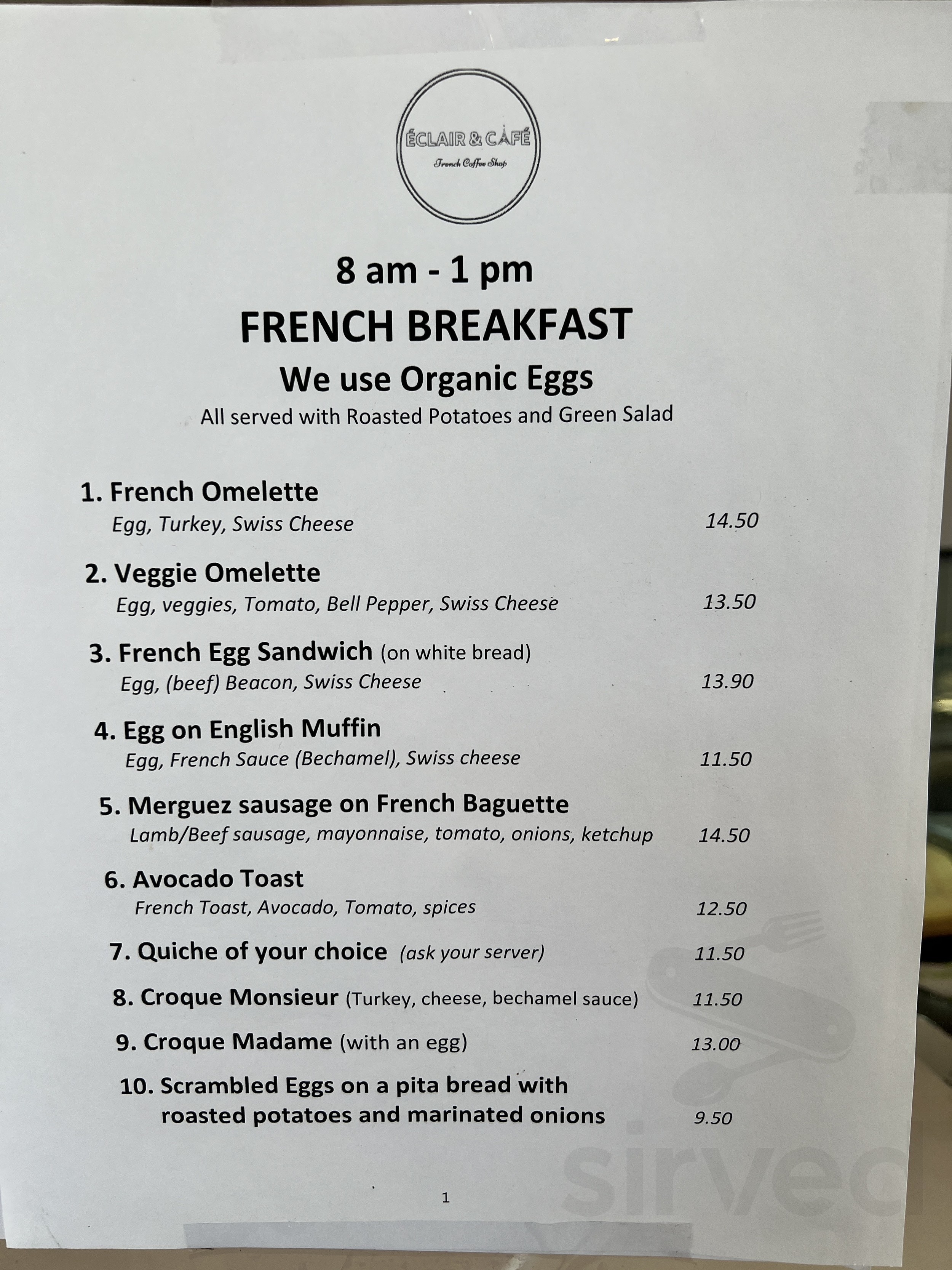 Eclair and Cafe menu in Torrance, California, USA