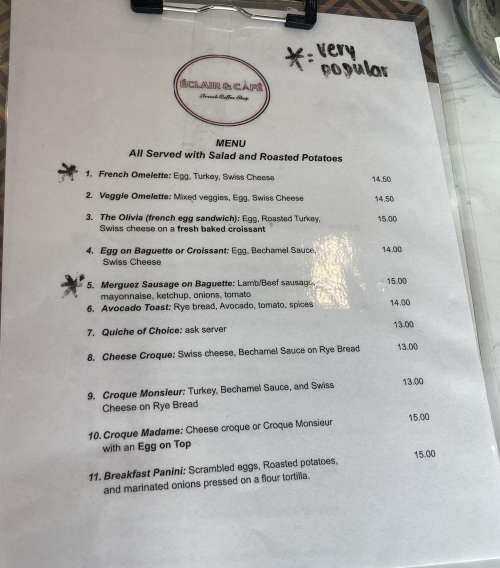 Eclair and Cafe menu in Torrance, California, USA