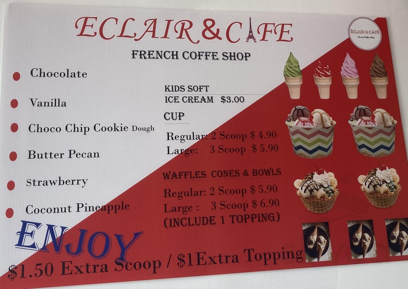 Eclair and Cafe menu in Torrance, California, USA