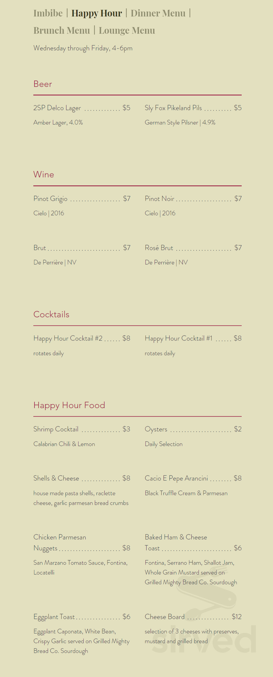 Attico Rooftop menu in Philadelphia, Pennsylvania, USA