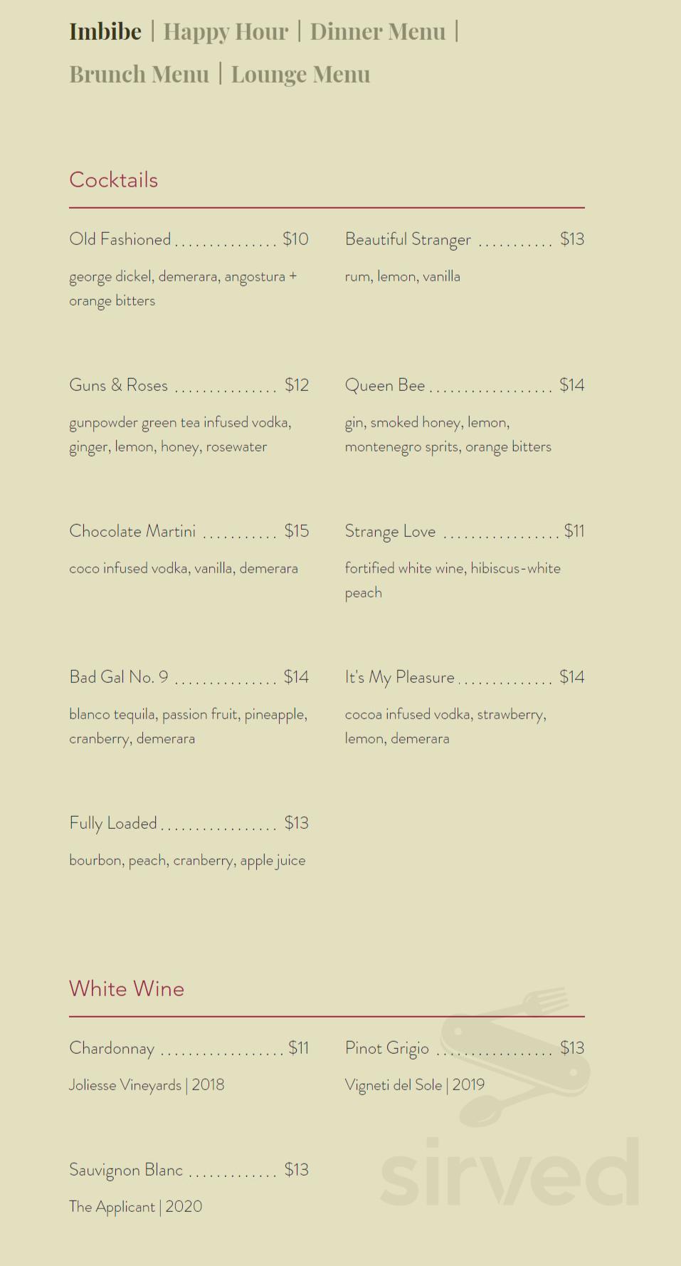 Attico Rooftop menu in Philadelphia, Pennsylvania, USA