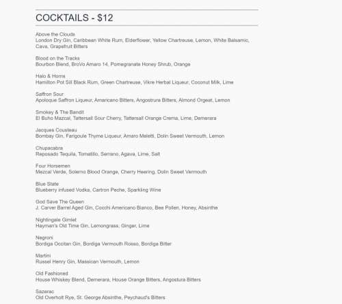 Nightingale menu in Minneapolis, Minnesota, USA